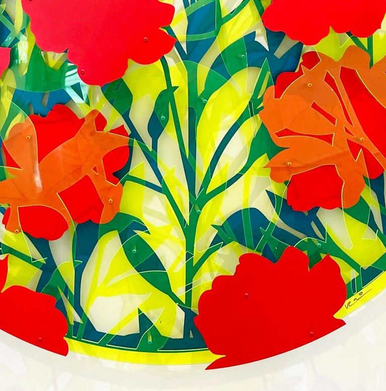 Michael Kalish - Floral Abstract Circle Neon Green on Lagoon For Sale ...