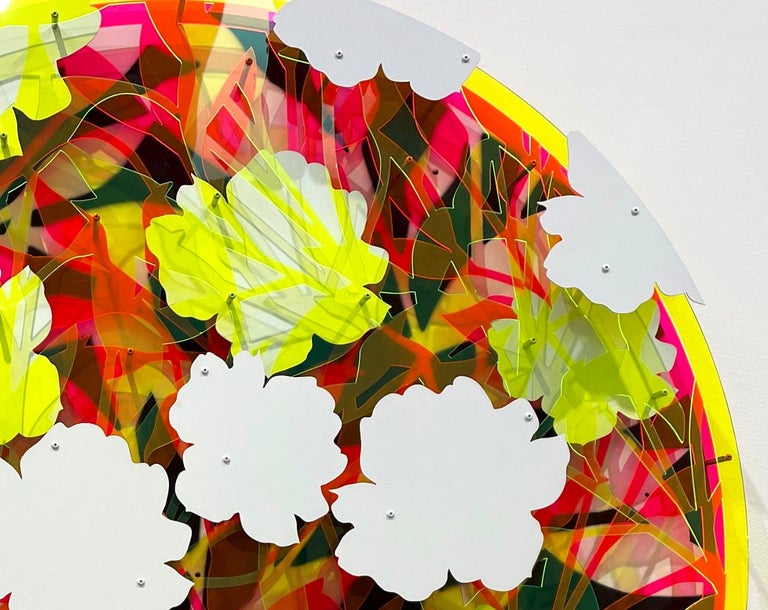 Michael Kalish - Floral Abstract Circle Neon Green on Neon Pink For ...