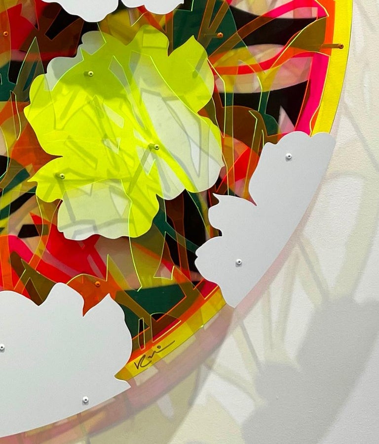 Michael Kalish - Floral Abstract Circle Neon Green on Neon Pink For ...