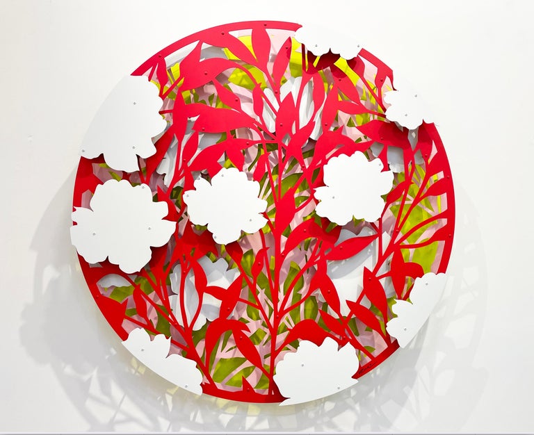 Michael Kalish - Floral Abstract Circle Red on Candy Pink For Sale at ...