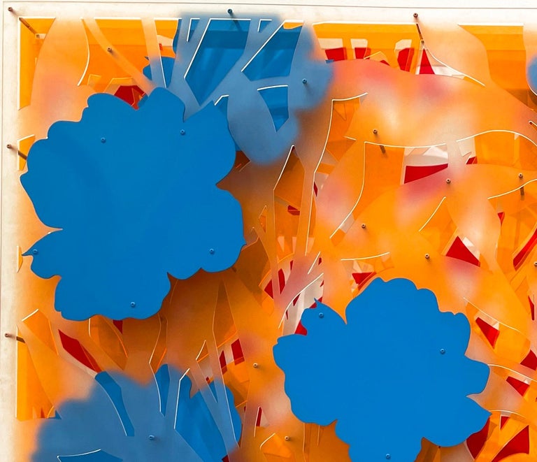 Michael Kalish - Floral Abstract Frosted Clear on Neon Orange For Sale ...