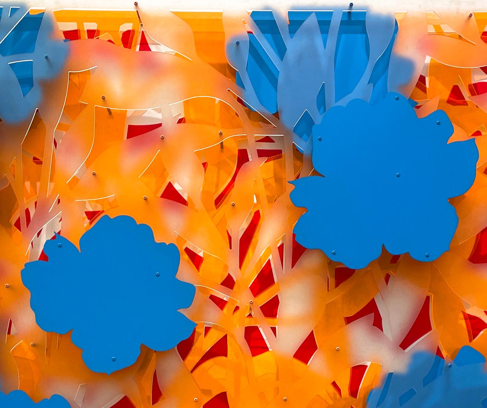 Michael Kalish - Floral Abstract Frosted Clear on Neon Orange For Sale ...