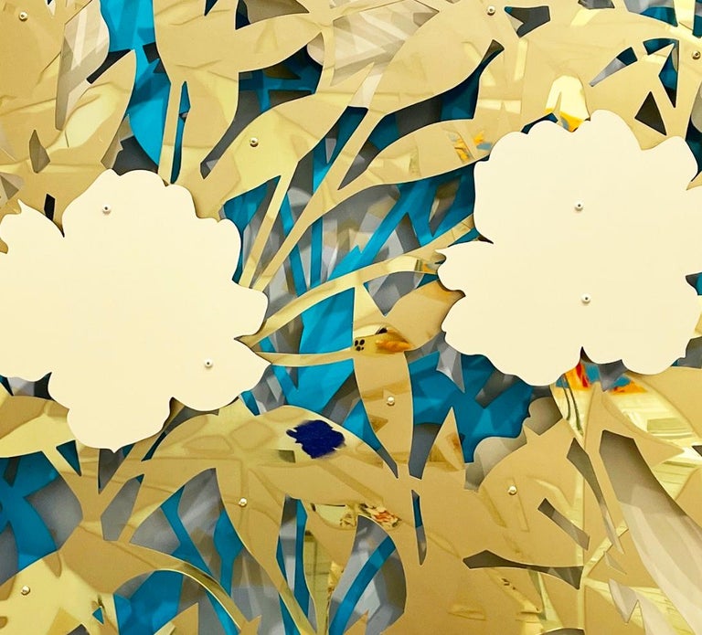 Michael Kalish - Floral Abstract Mirror Gold on Seaside Blue For Sale ...