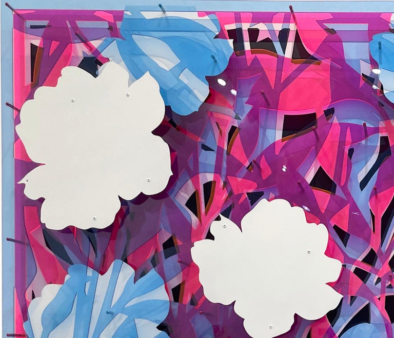 Michael Kalish - Floral Abstract Neon Blue on Neon Pink For Sale at 1stDibs