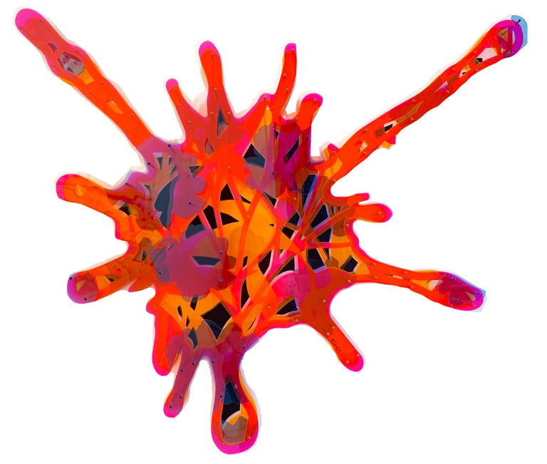 Michael Kalish - Floral Abstract Paint Splatter Neon Pink on Neon ...