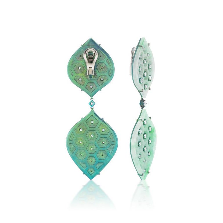 Michael Titanium Jade and Diamond Drop Earrings For Sale at 1stDibs
