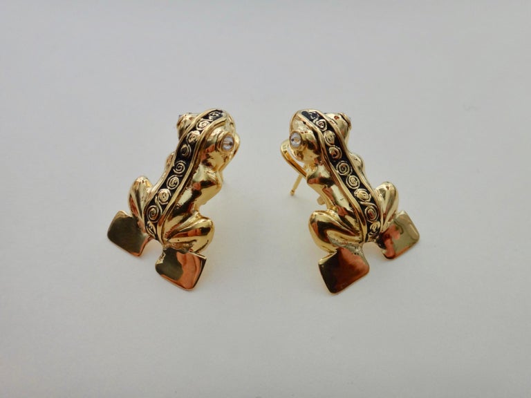 Michael Kneebone 18 Karat Gold Diamond "Inca" Frog Earrings at 1stDibs