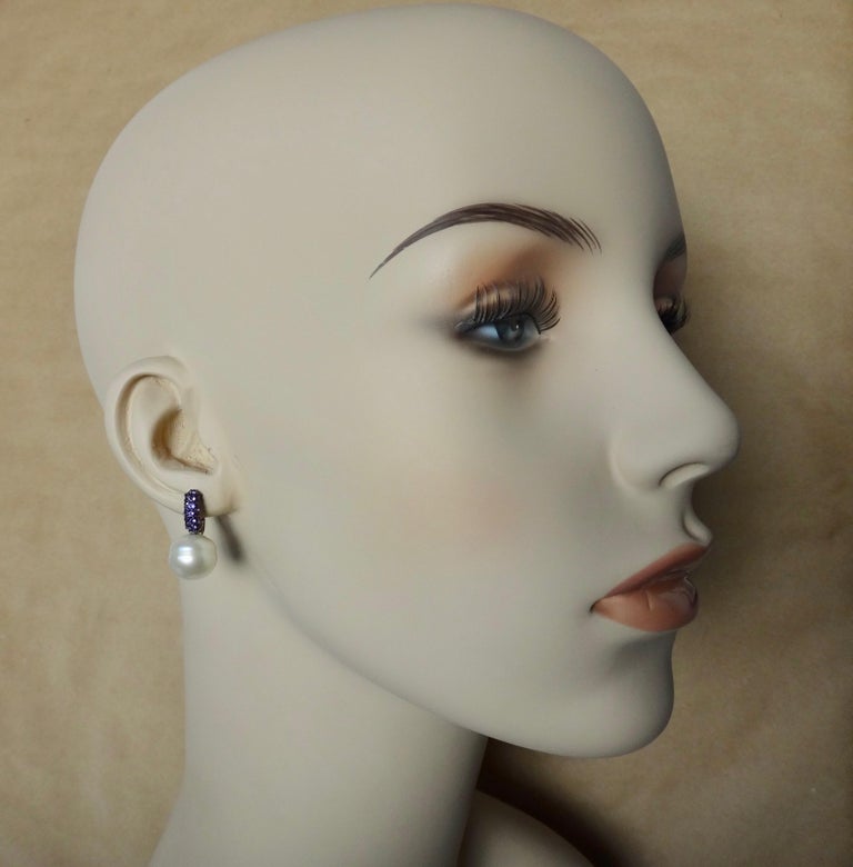 Michael Kneebone Amethyst Pave Paspaley South Pearl Huggie Earrings at ...