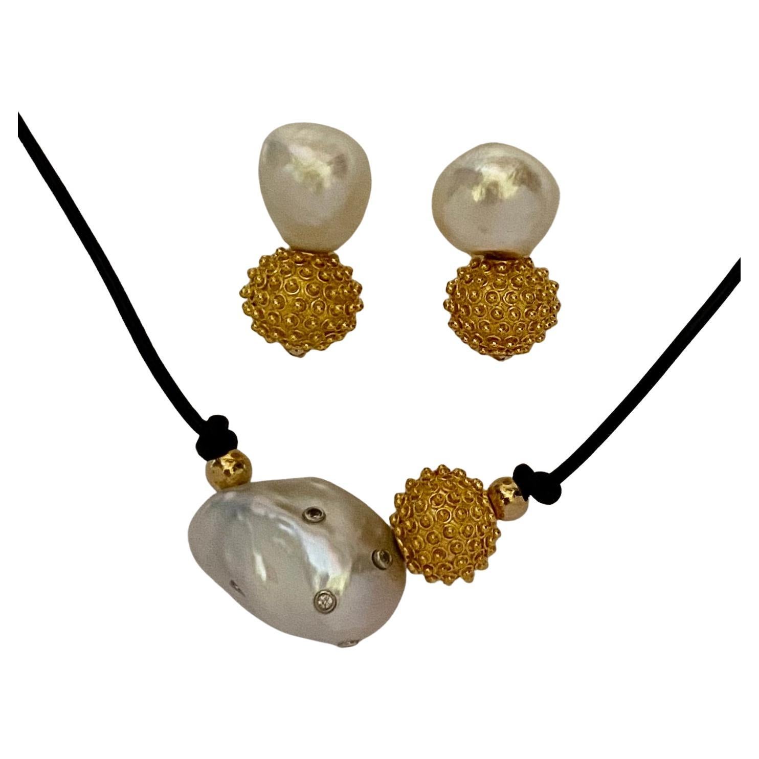 Michael Kneebone Baroque Pearl Diamond Granulated Bead Leather Necklace ...