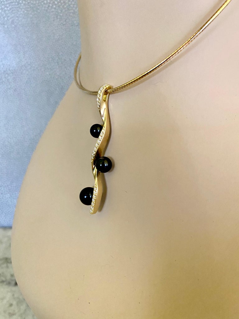 Michael Kneebone Black Akoya Pearl Diamond Helix Pendant For Sale at ...