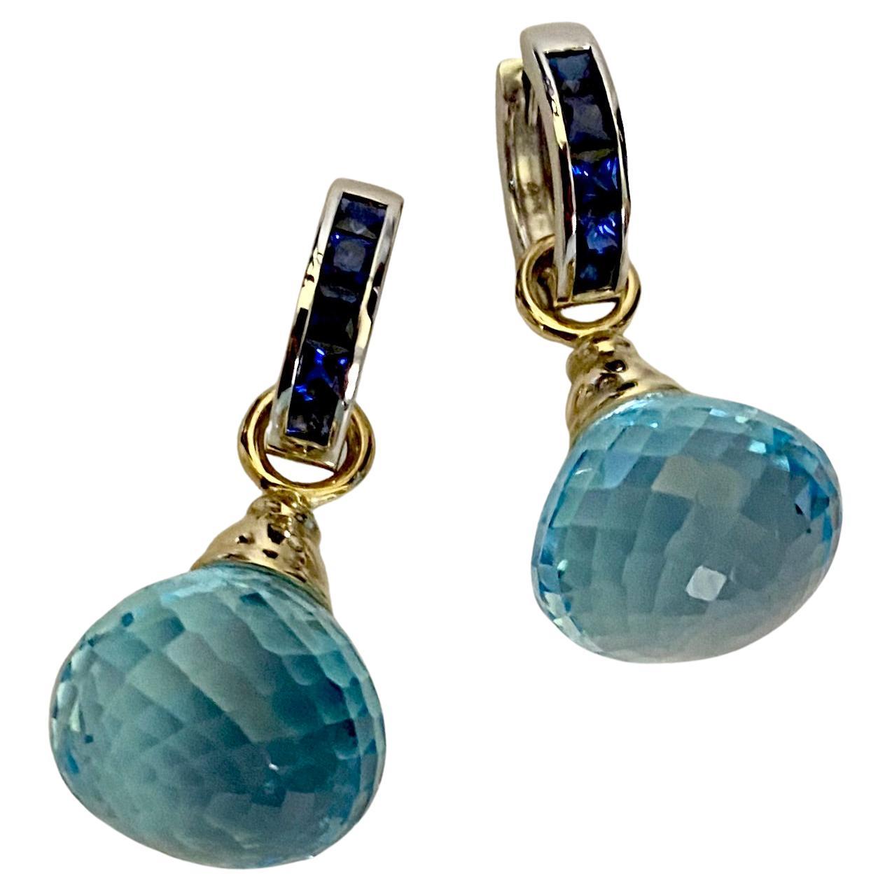 V.Holmstrup Blue Briolette Topaz and Diamond Ear Pendants at 1stDibs