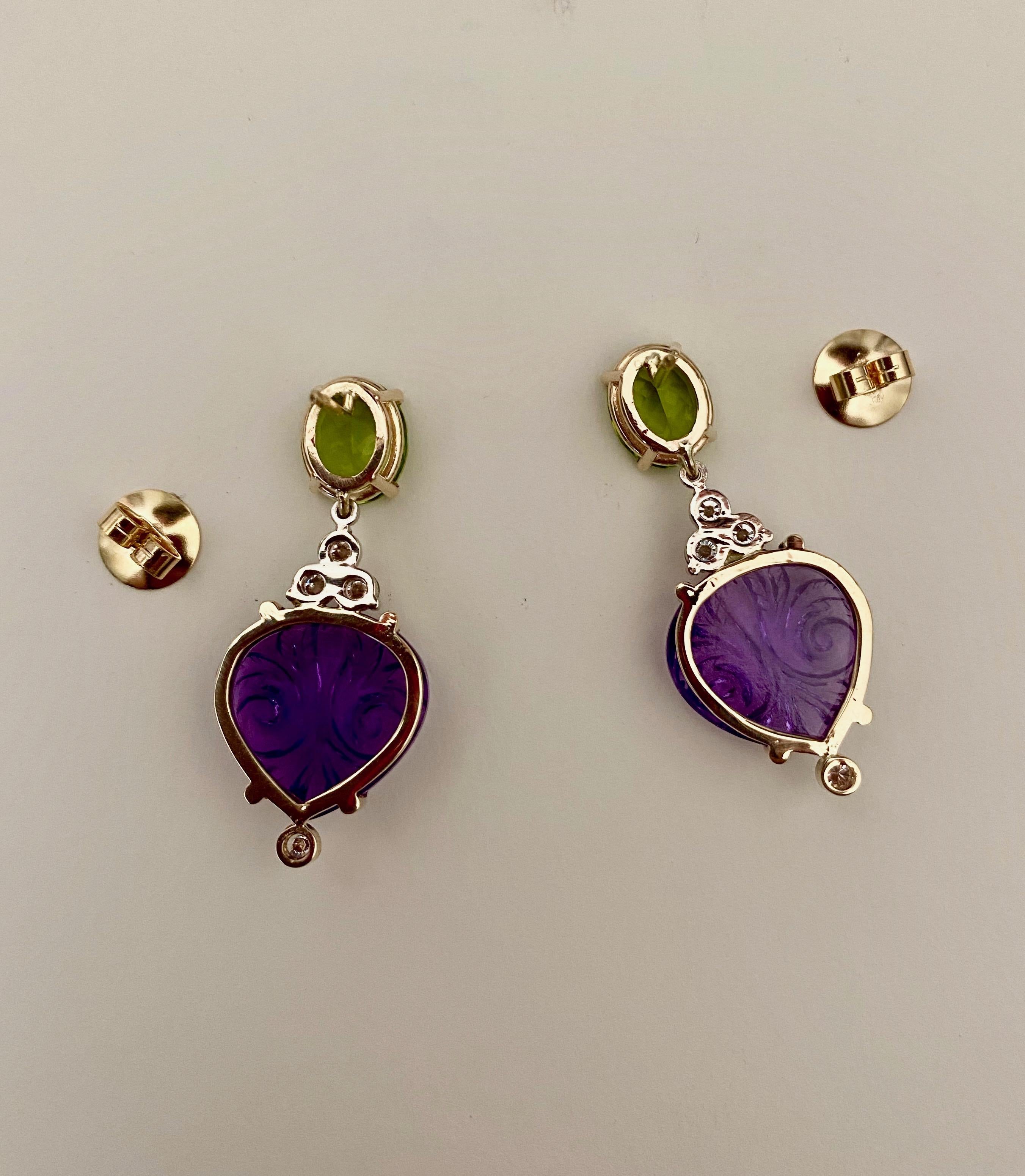 Michael Kneebone Carved Amethyst Peridot Diamond Dangle Earrings For ...