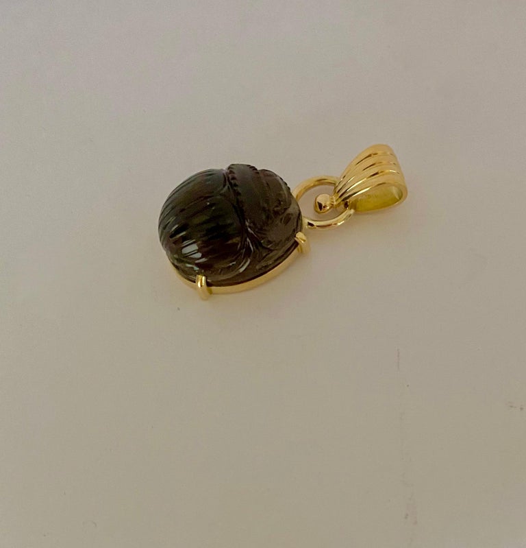Michael Kneebone Carved Smokey Quartz Scarab Pendant For Sale at 1stDibs