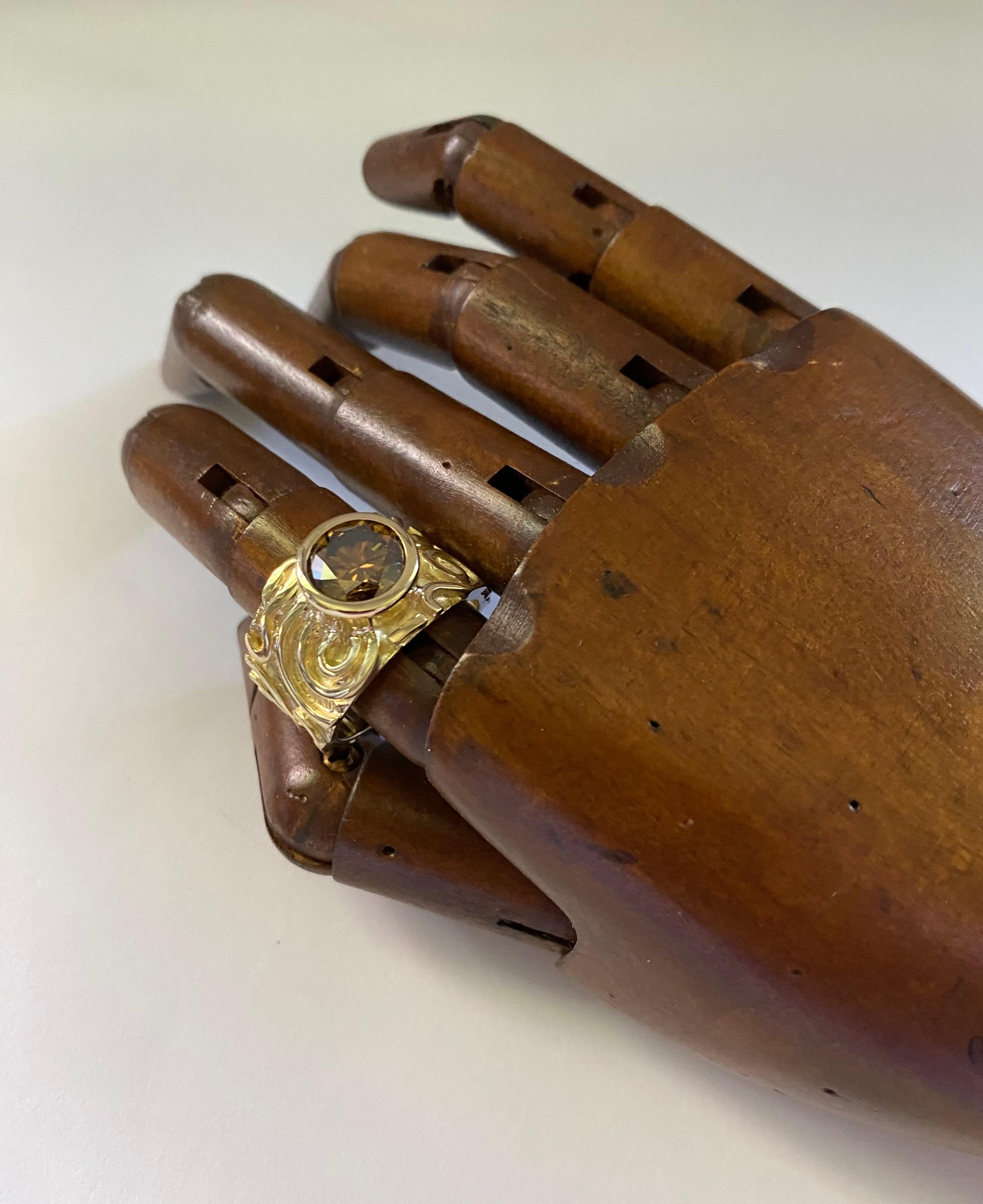 Michael Kneebone Dravite Tourmaline 18k Yellow Gold Petroglyph Band ...