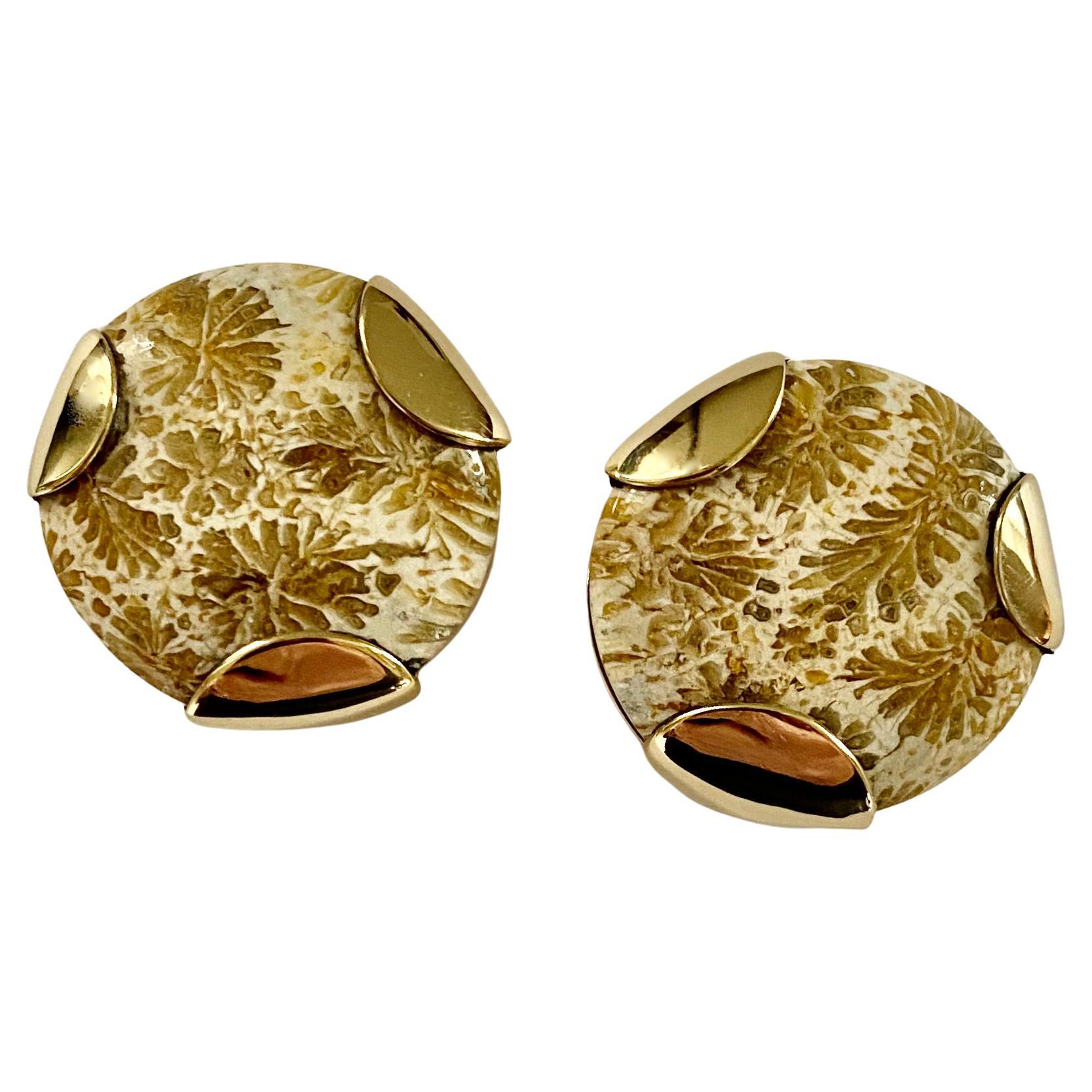 Coral Gold Button Earrings at 1stDibs