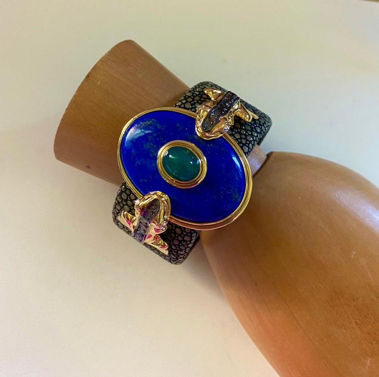 Michael Kneebone Lapis Emerald Diamond Stringray Inca Frog Cuff ...