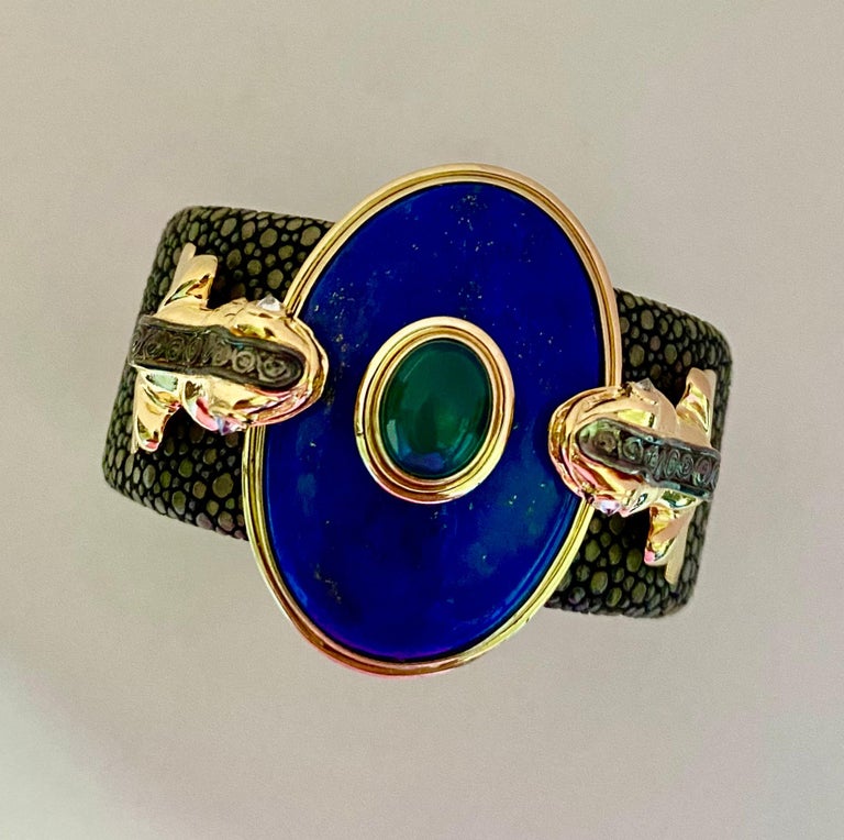 Michael Kneebone Lapis Emerald Diamond Stringray Inca Frog Cuff ...