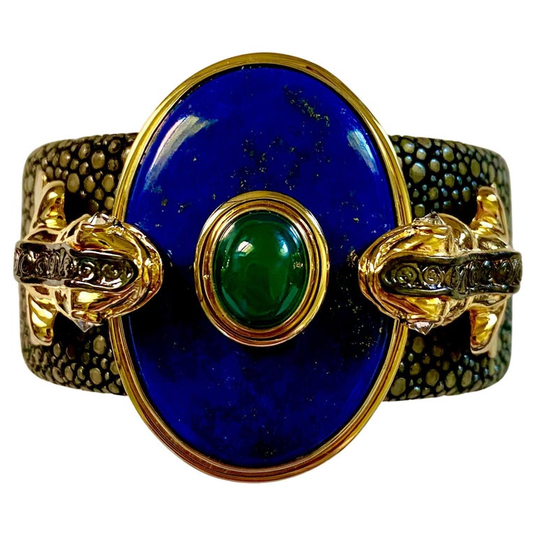 Michael Kneebone Lapis Emerald Diamond Stringray Inca Frog Cuff ...