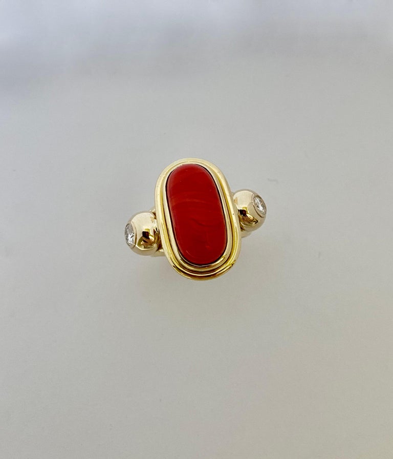 Michael Kneebone Mediterranean Red Coral Diamond Archaic Style Ring For ...
