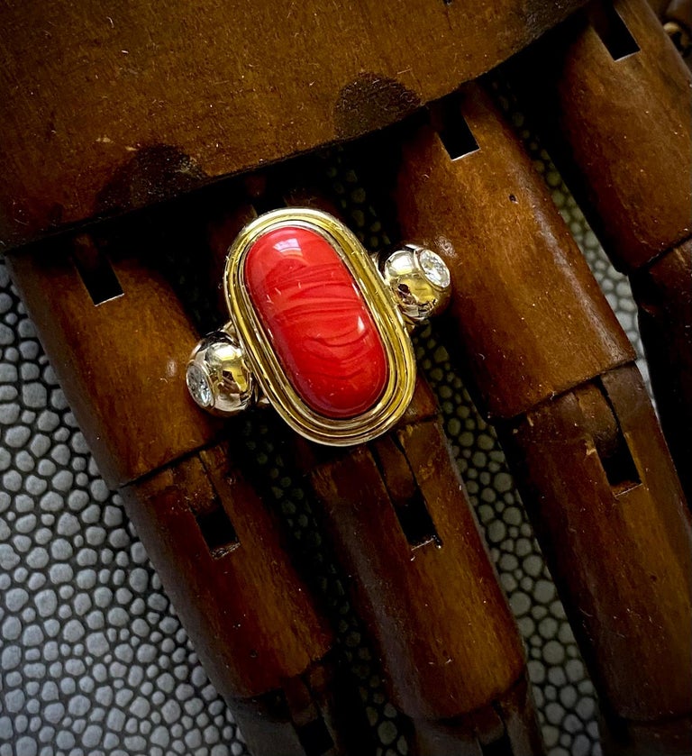 Michael Kneebone Mediterranean Red Coral Diamond Archaic Style Ring For ...