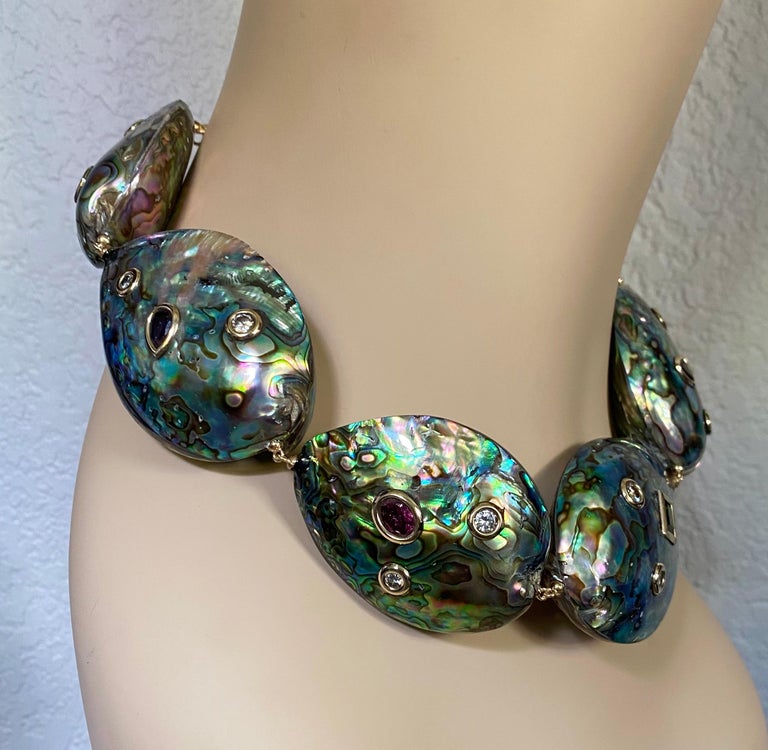 Michael Kneebone Paua Shell Pearl Mixed Gemstone Bead Necklace For Sale ...