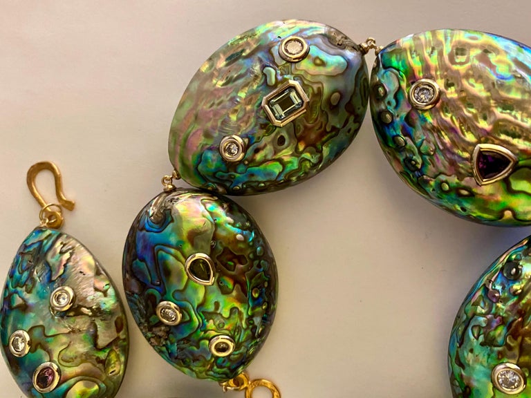 Michael Kneebone Paua Shell Pearl Mixed Gemstone Bead Necklace For Sale ...