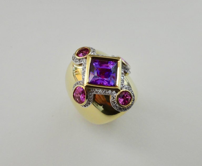 Michael Kneebone Purple Spinel Pink Spinel Pave Diamond Dome Ring at ...