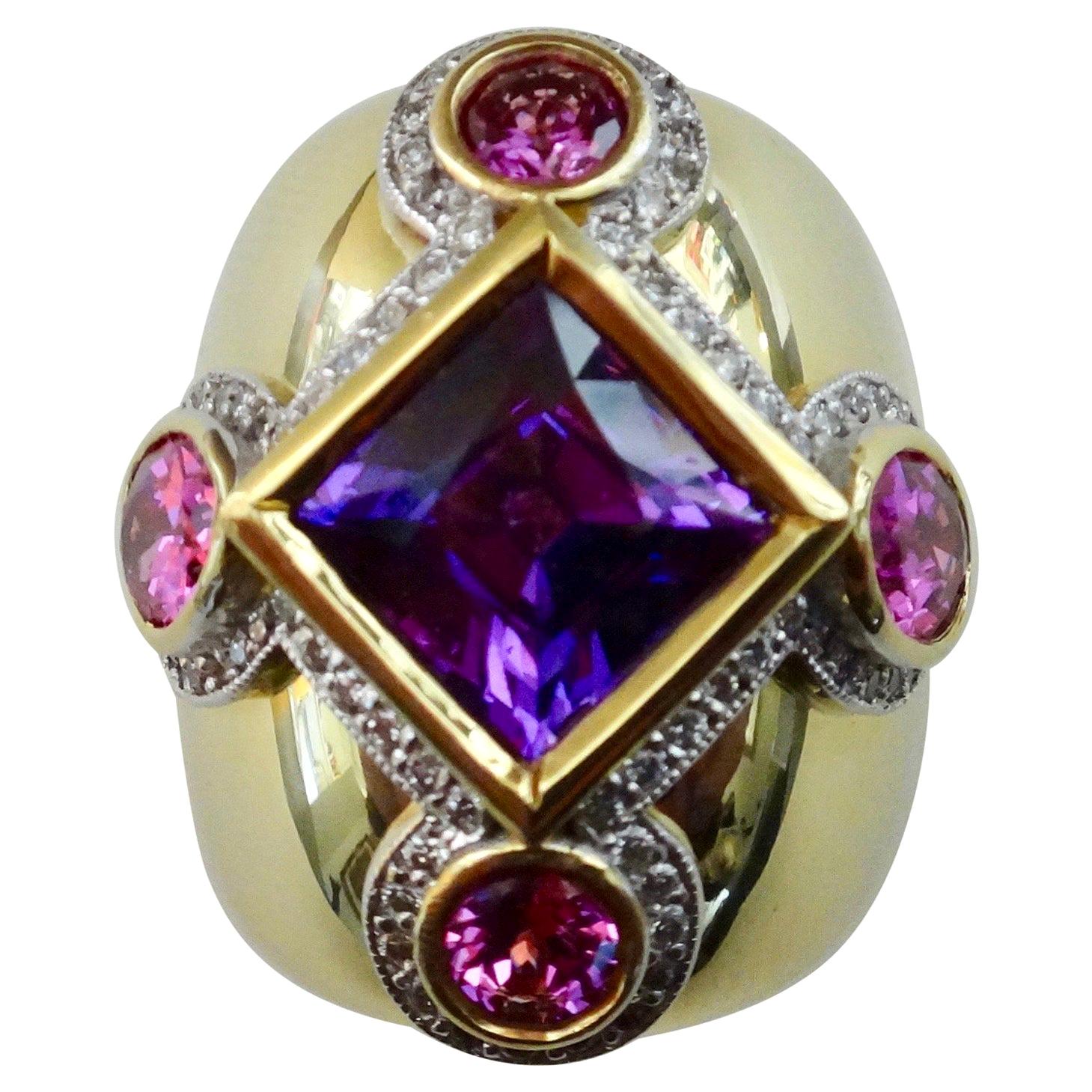 Michael Kneebone Purple Spinel Pink Spinel Pave Diamond Dome Ring at ...