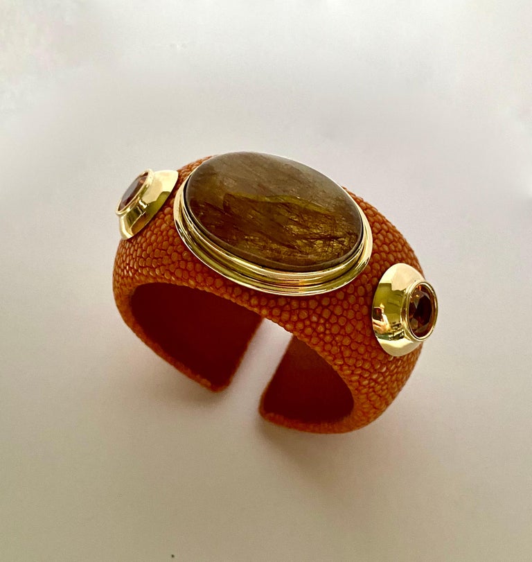 Michael Kneebone Rutilated Quartz Topaz 18K Gold Shagreen Cuff Bracelet ...