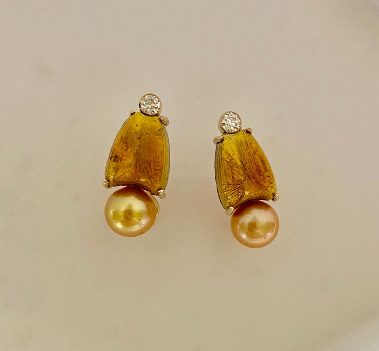 Michael Kneebone Tiffany Art Glass Golden South Seas Pearl Diamond Drop ...
