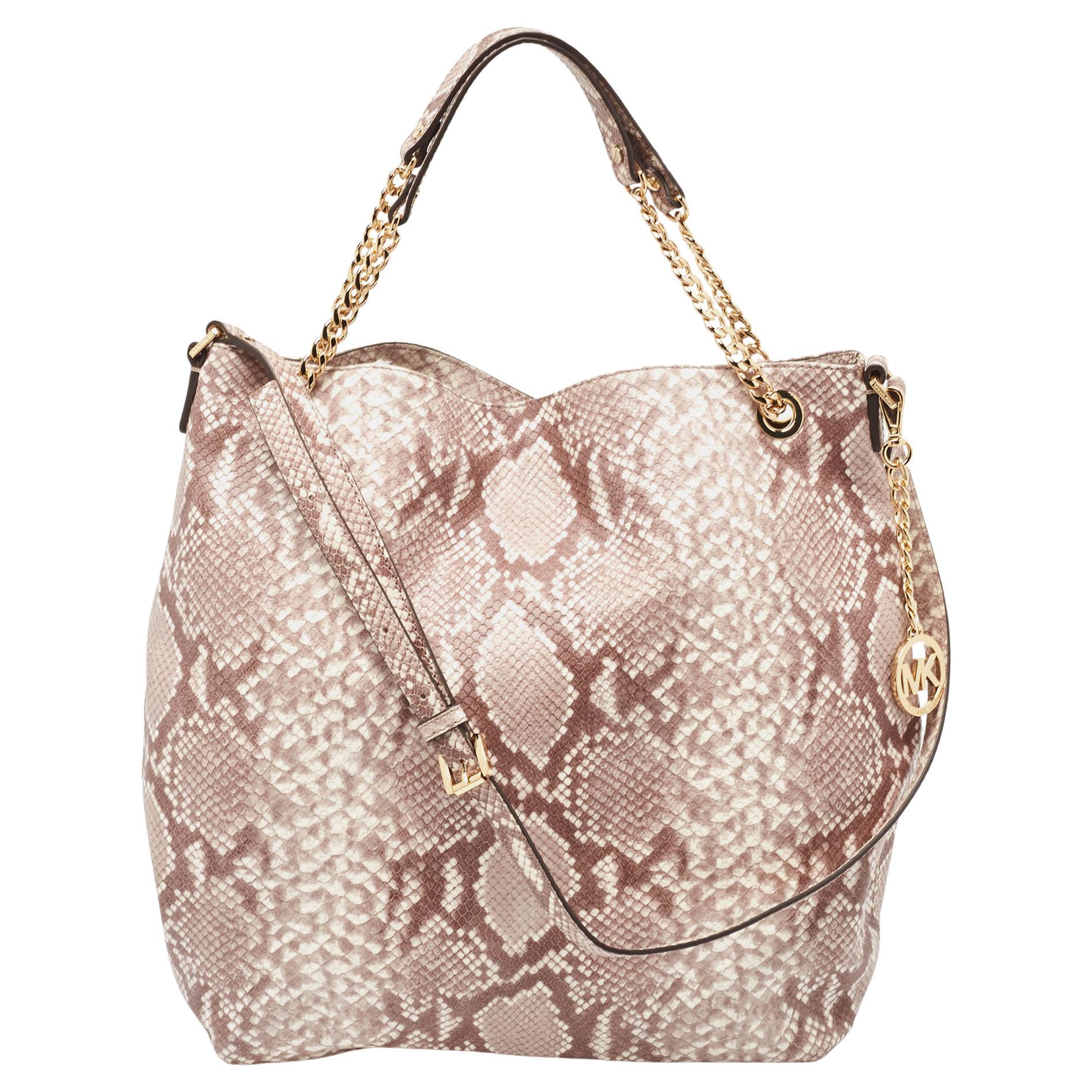 Michael Kors Beige Python Effect Leather Jet Set Chain Hobo For Sale at ...