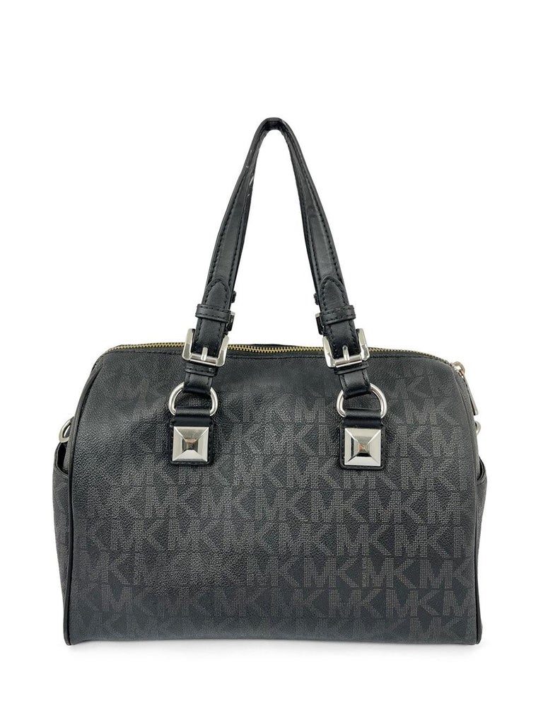 Michael Kors Black and Grey Leather Monogram Handbag For Sale at 1stDibs