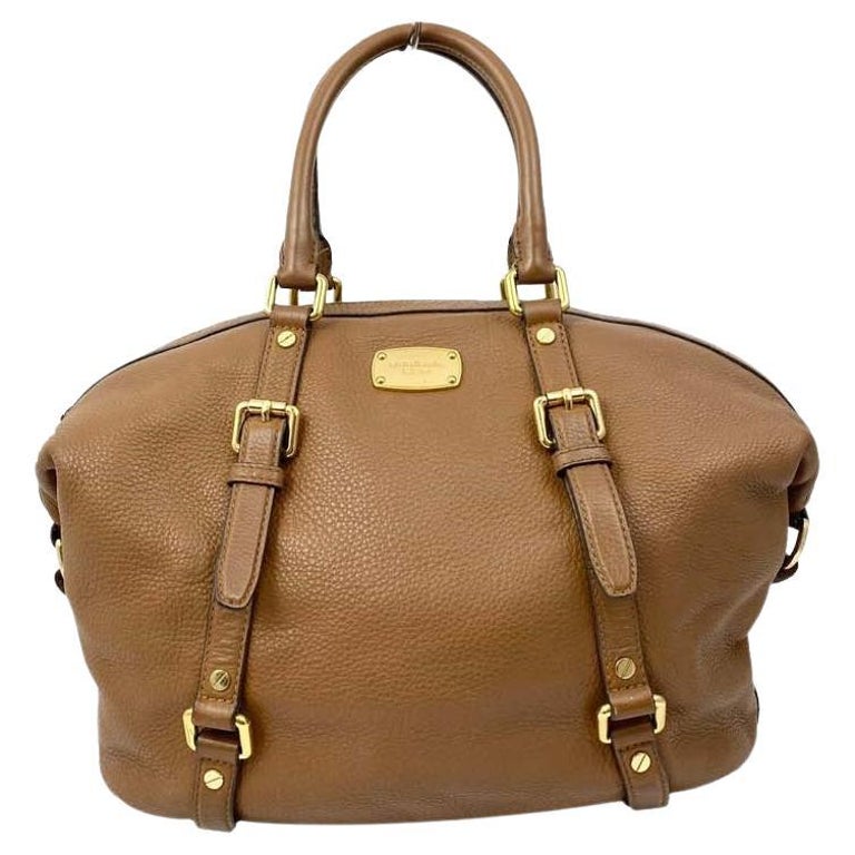 Michael Kors Brown Leather Handbag with Gold Hardware and Black Trim ...