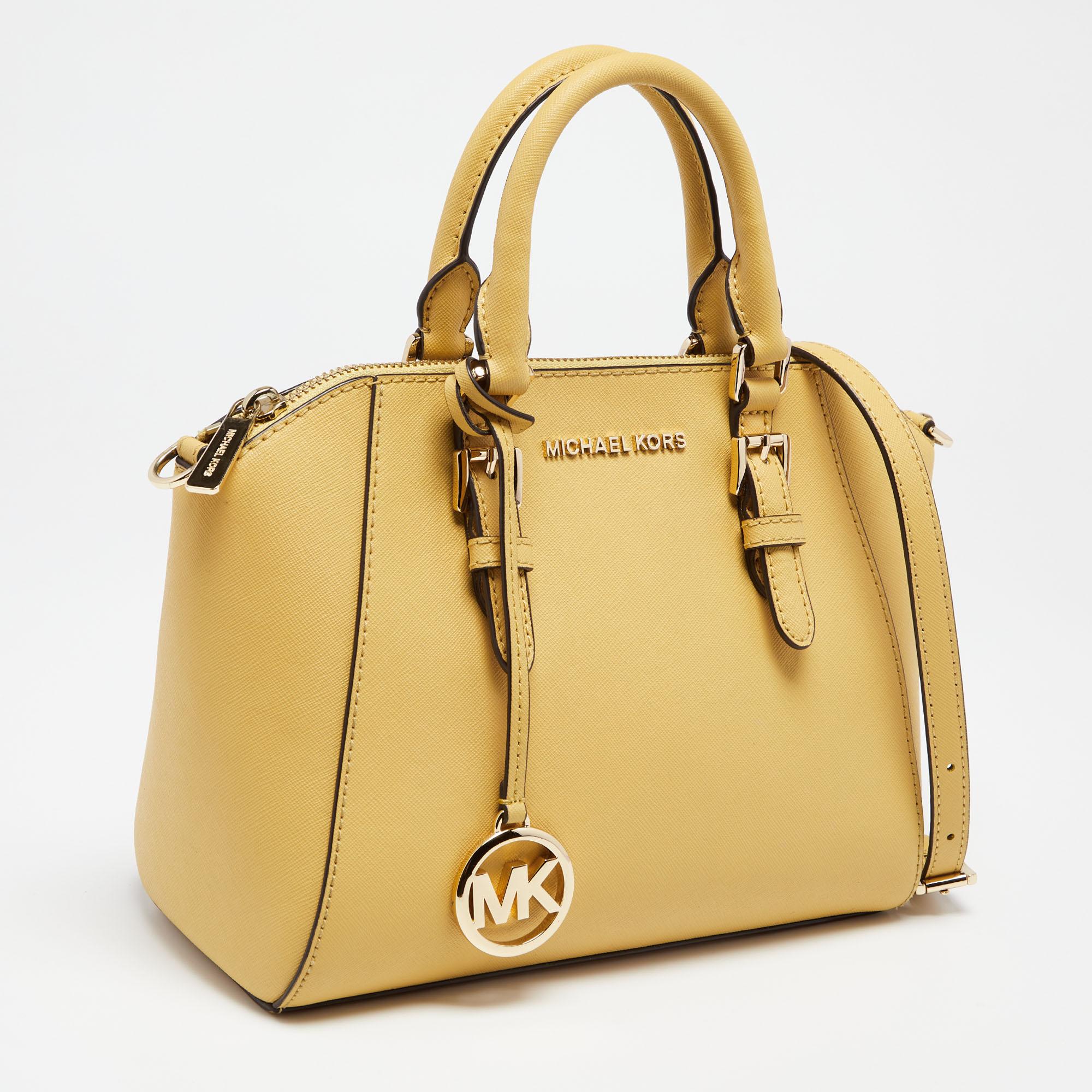Michael Kors Butter Yellow Safiano Leather Medium Ciara Satchel at ...