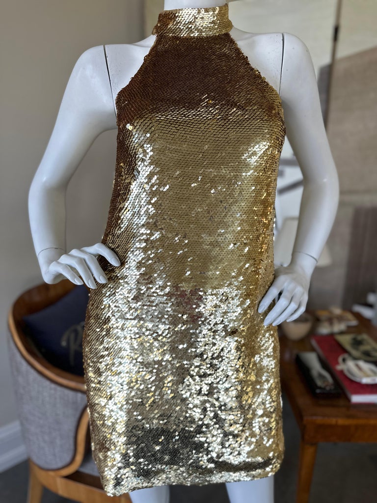 Michael Kors Collection Gold Fish Scale Sequin Halter Mini Dress For ...