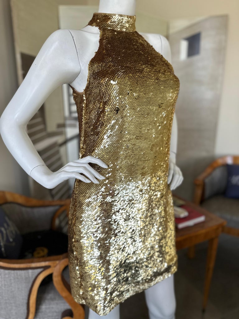 Michael Kors Collection Gold Fish Scale Sequin Halter Mini Dress For ...