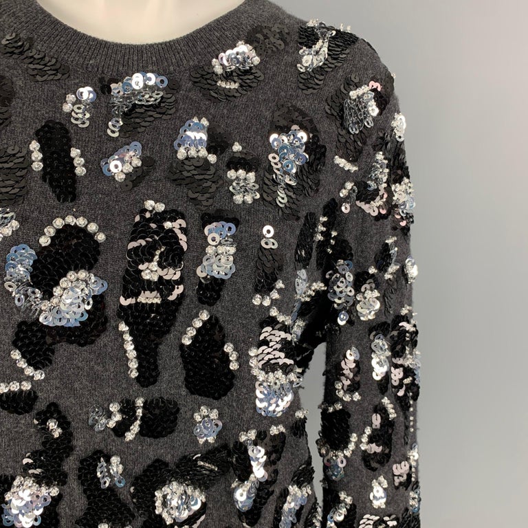 MICHAEL KORS COLLECTION Size M Charcoal Black Silver Sweater For Sale ...
