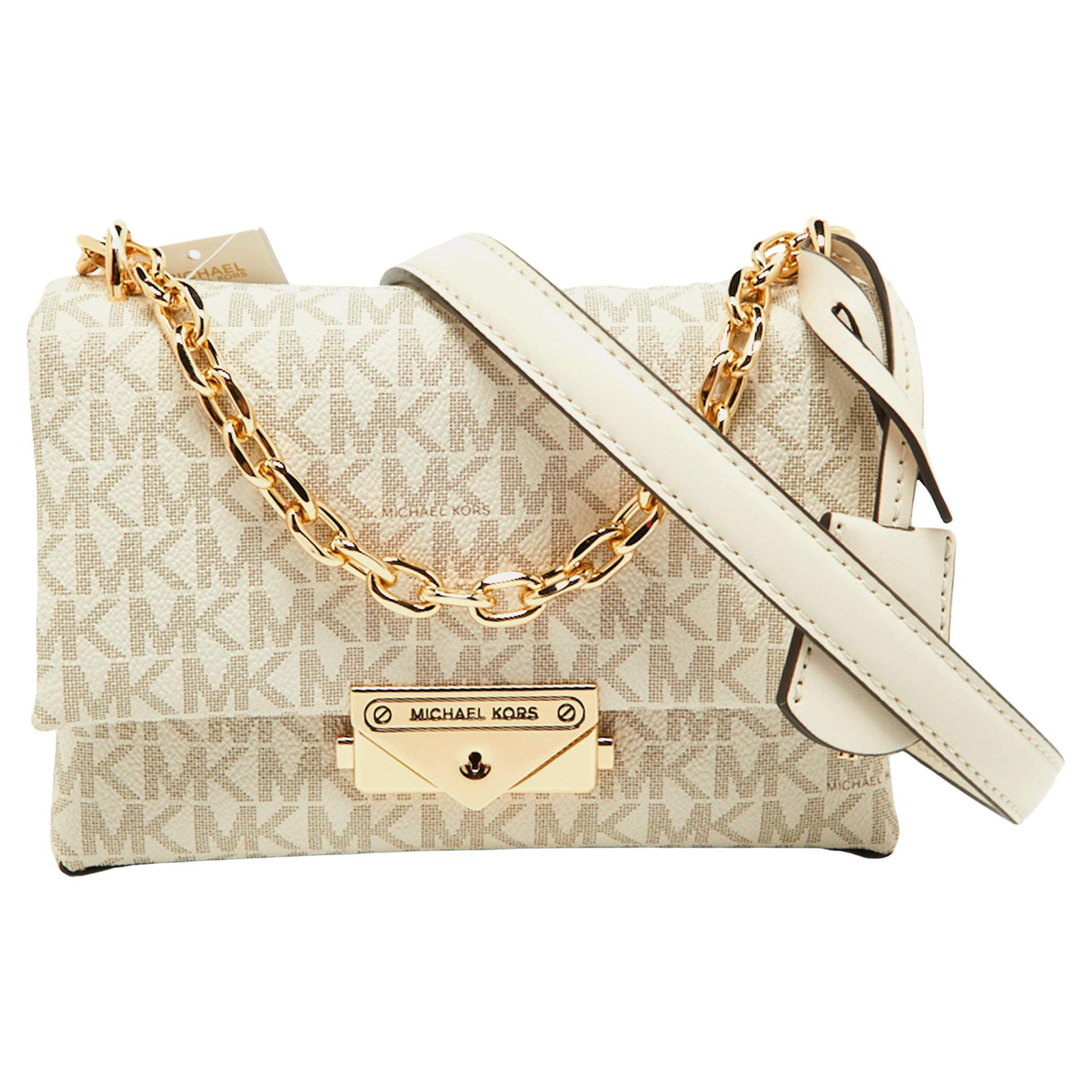 Michael Kors Cream Signature Coated Canvas Cece Chain Shoulder Bag For ...