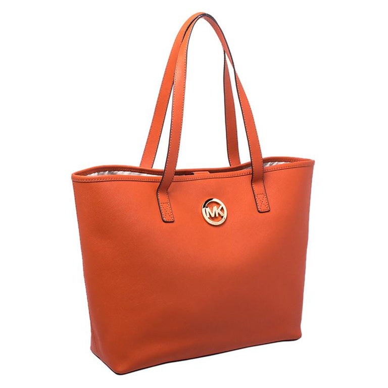 Michael Kors Dark Orange Leather Shopper Tote For Sale at 1stDibs