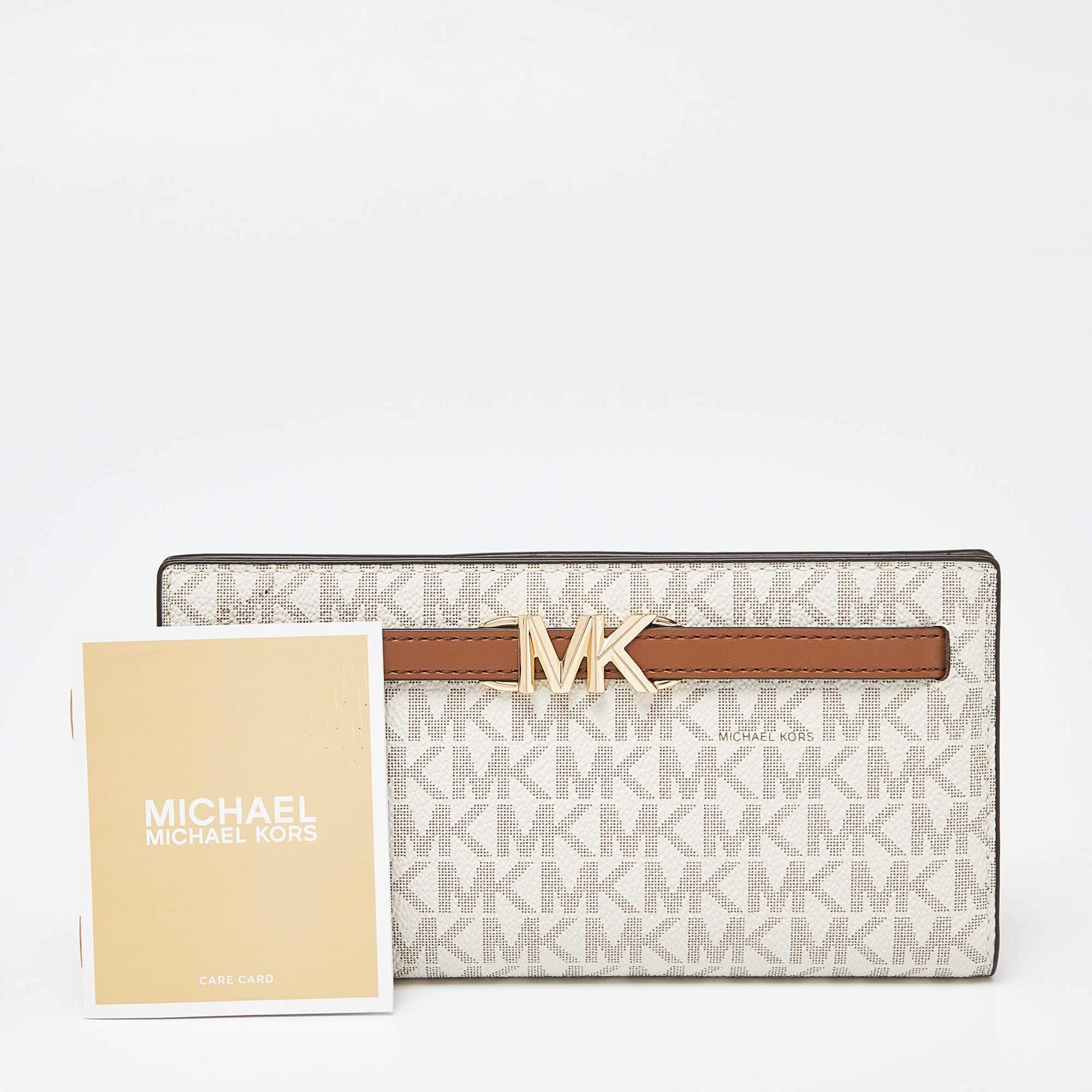 Michael Kors Ivory/Tan Signature Coated Canvas and Leather Reed Wallet ...