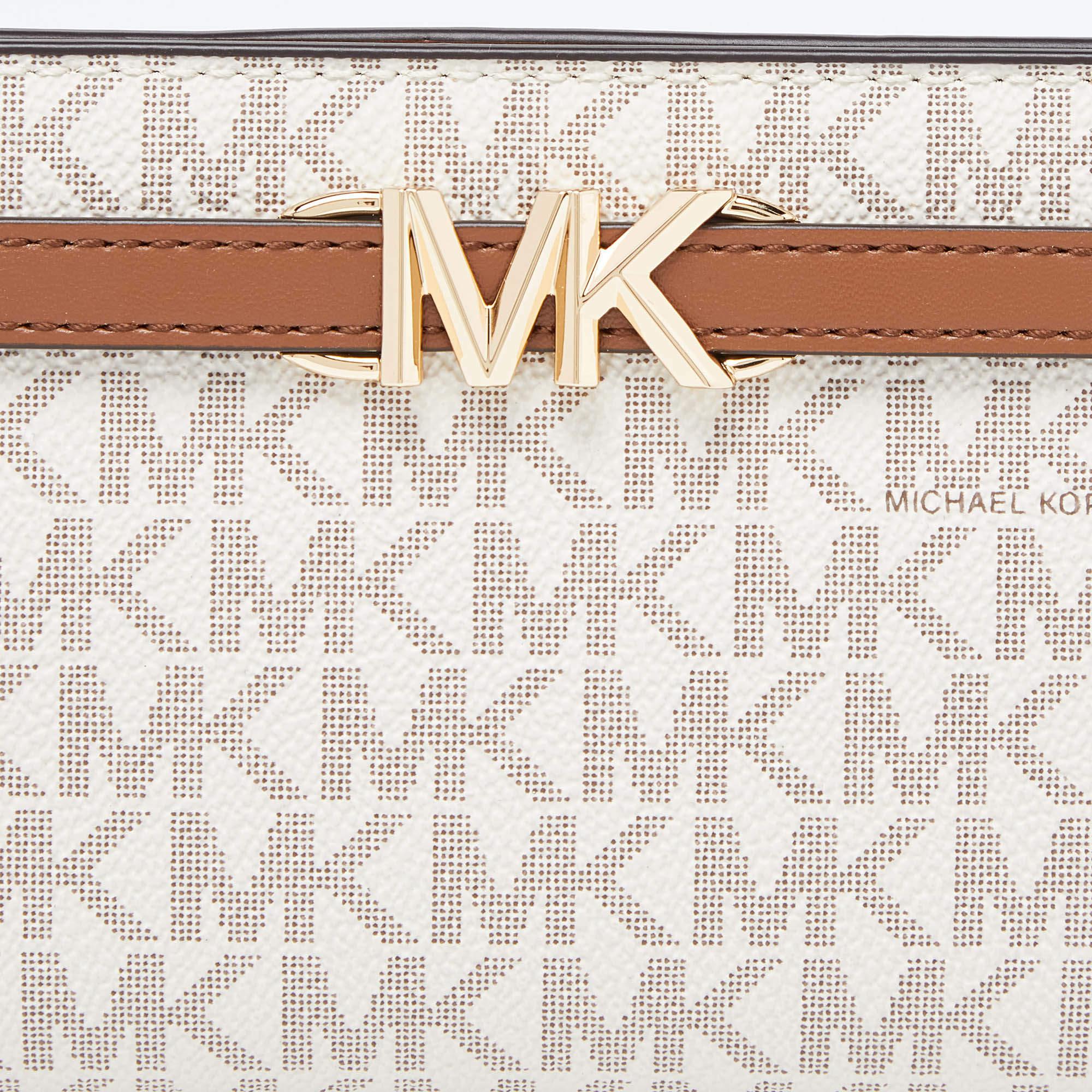 Michael Kors Ivory/Tan Signature Coated Canvas and Leather Reed Wallet ...