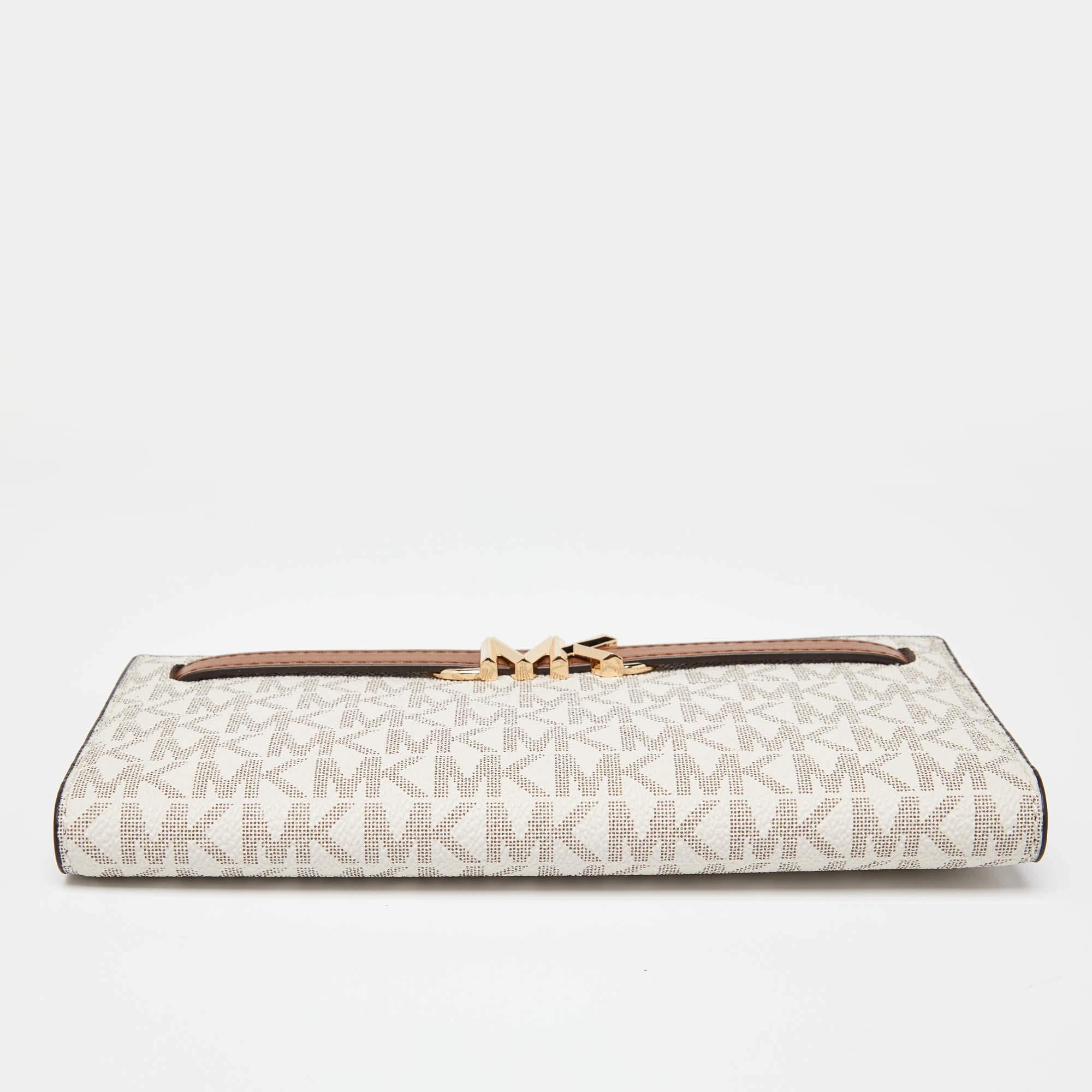 Michael Kors Ivory/Tan Signature Coated Canvas and Leather Reed Wallet ...