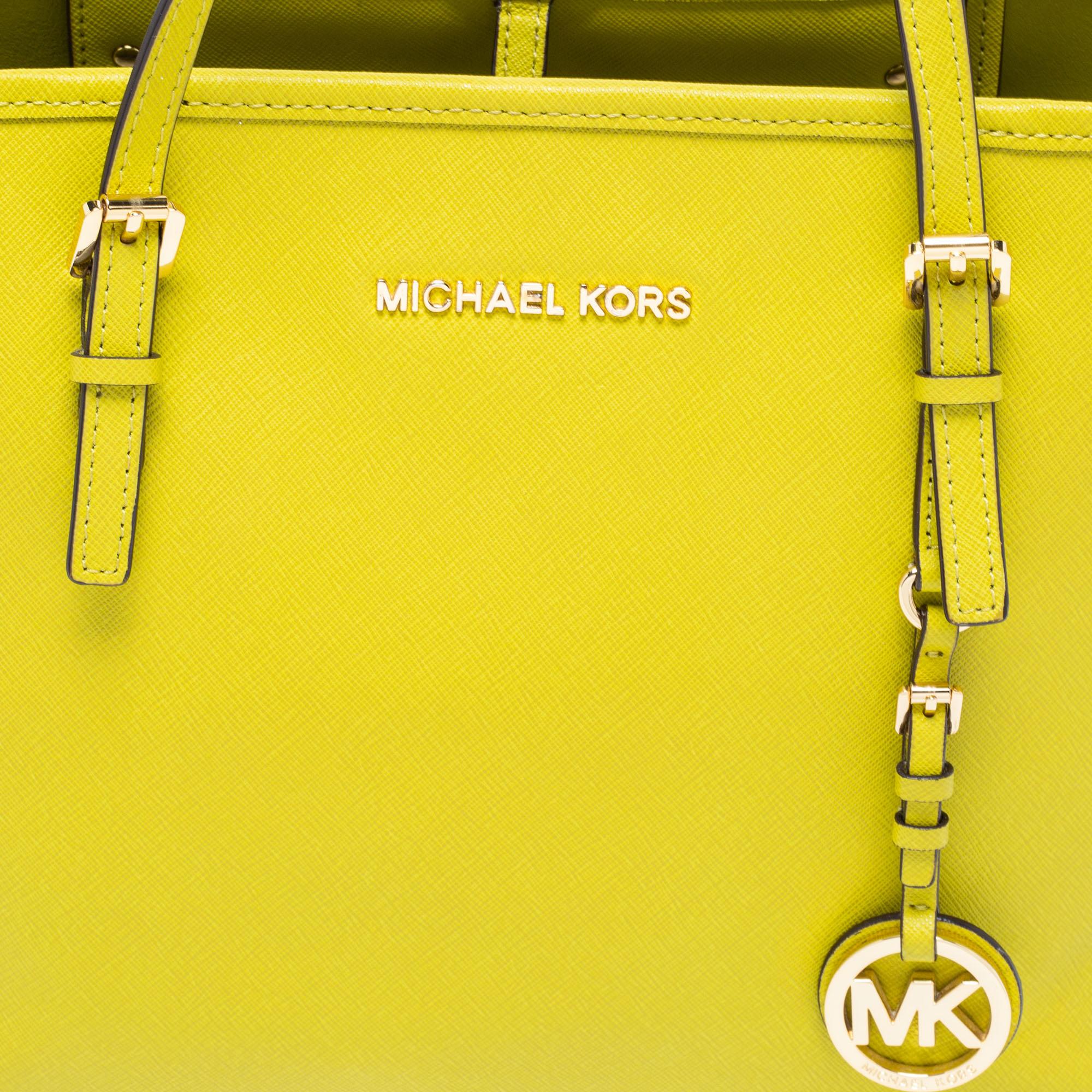 Michael Kors Neon Green Leather Small Jet Set Travel Tote at 1stDibs ...
