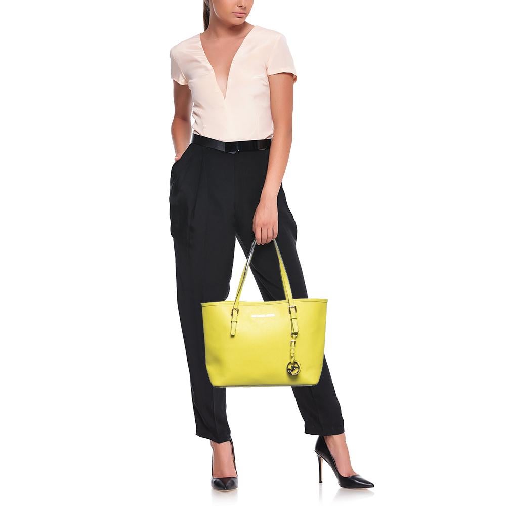 Michael Kors Neon Green Leather Small Jet Set Travel Tote at 1stDibs ...