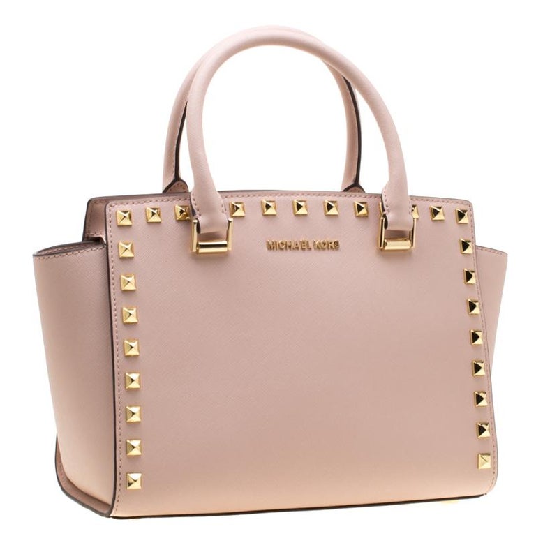 Michael Kors Pale Pink Leather Selma Studded Tote For Sale at 1stDibs