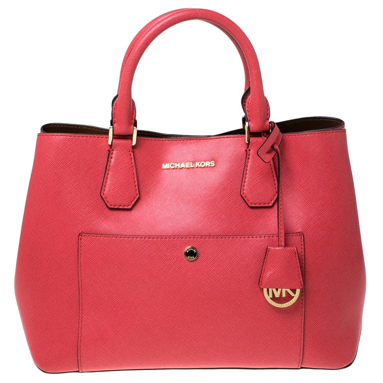 Michael Kors Red Leather Jet Set Snap Pocket Tote at 1stDibs