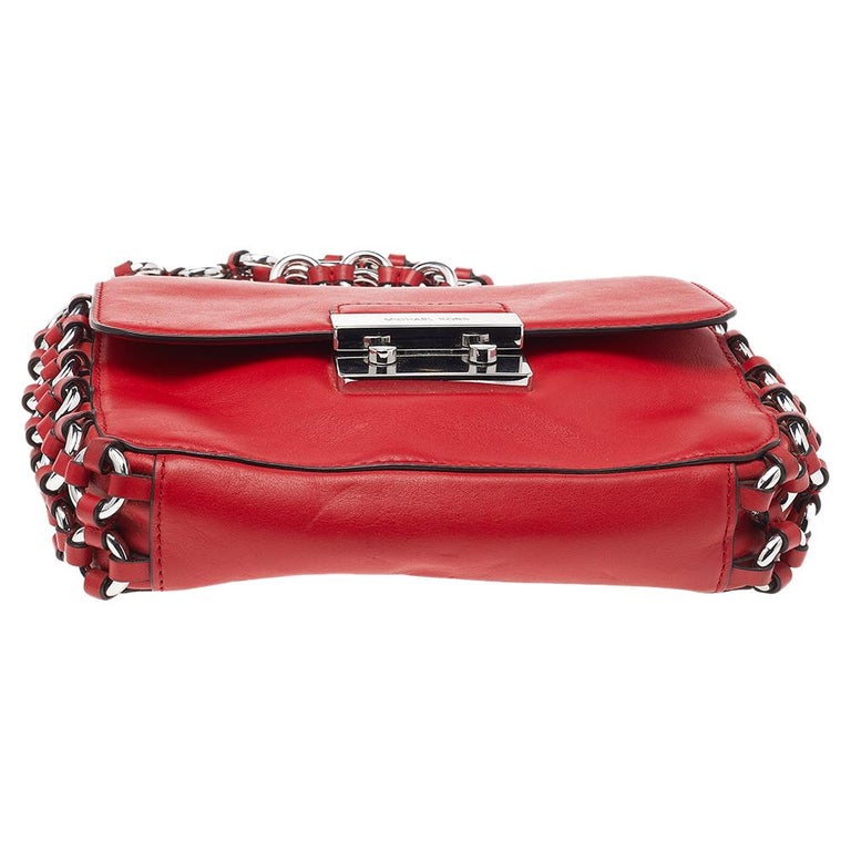 Michael Kors Red Leather Piper Flap Shoulder Bag For Sale at 1stDibs