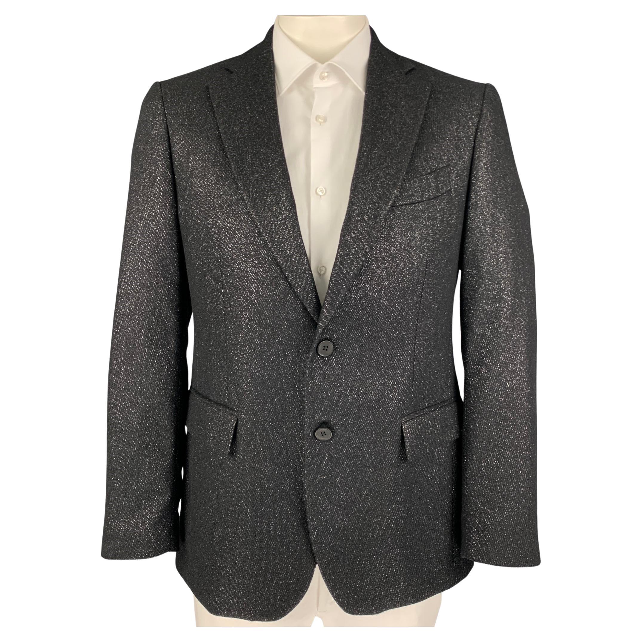 MICHAEL KORS Size 42 Black Silver Metallic Wool Blend Sport Coat For ...