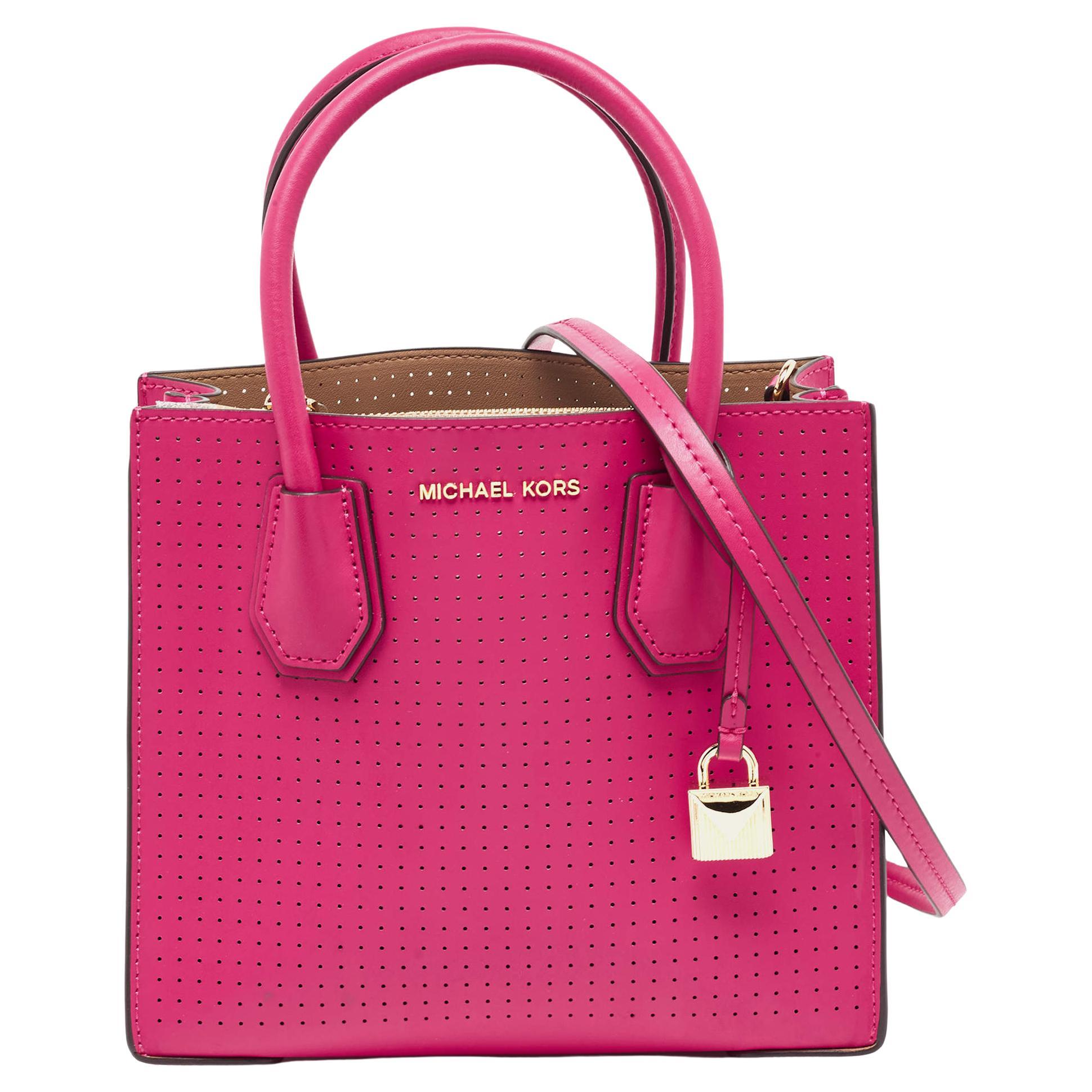 Michael Kors Ultra Pink Perforated Leather Medium Mercer Tote For Sale ...