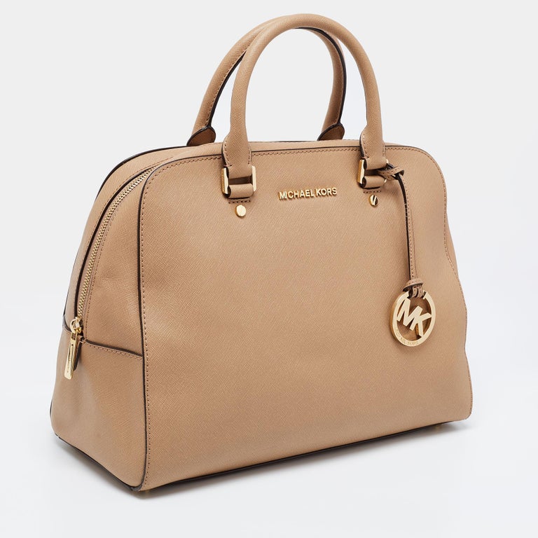 MICHAEL Michael Kors Beige Leather Zip Satchel For Sale at 1stDibs